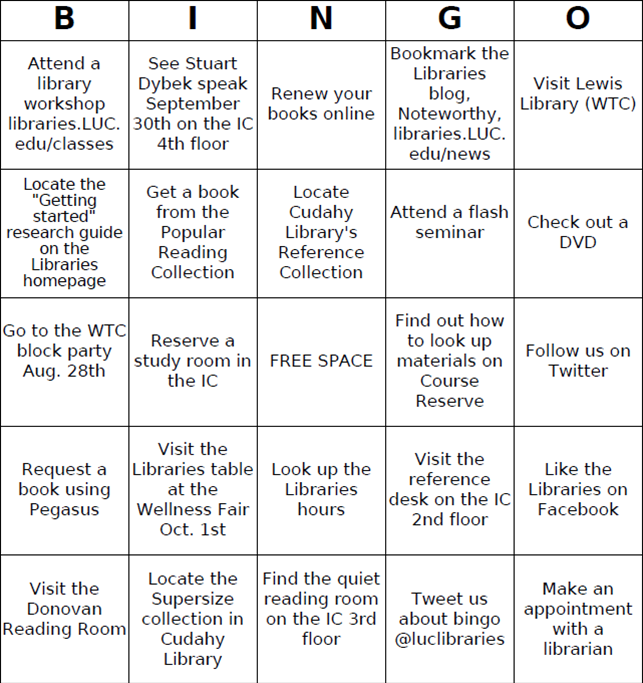 Library Bingo – N O T E W O R T H Y